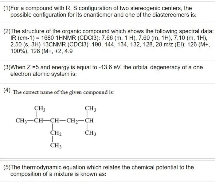 Solved (1)For a compound with R, S configuration of two | Chegg.com
