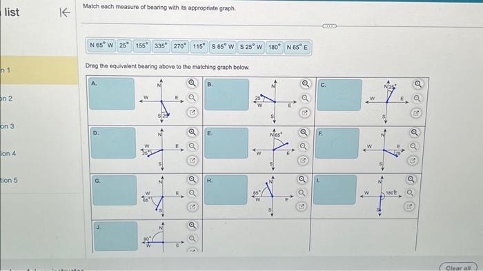 Solved Match each measure of bearing with its appropriate | Chegg.com