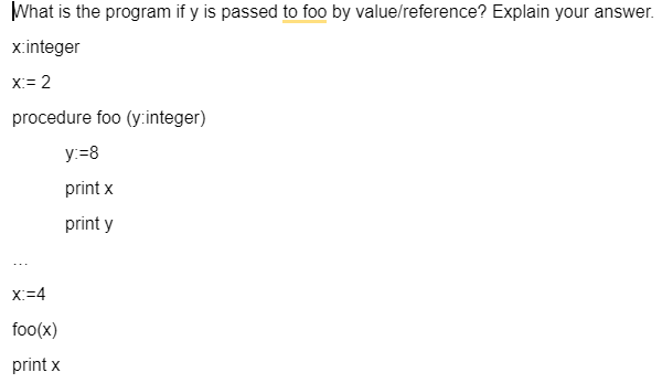 Solved What is the program if y ﻿is passed to foo by | Chegg.com