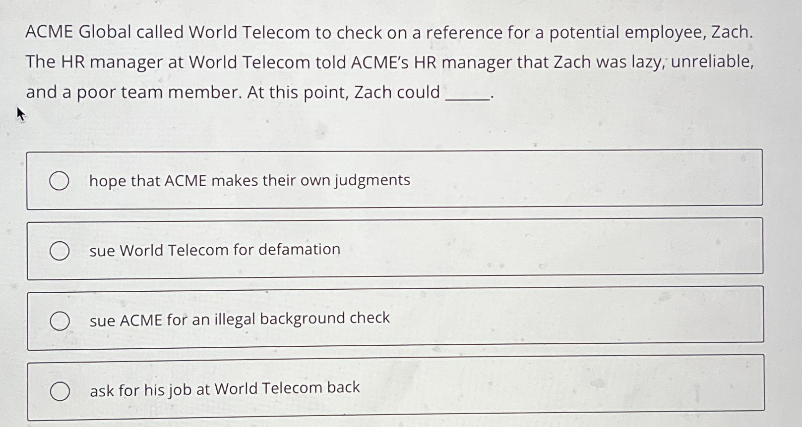 Solved ACME Global called World Telecom to check on a | Chegg.com