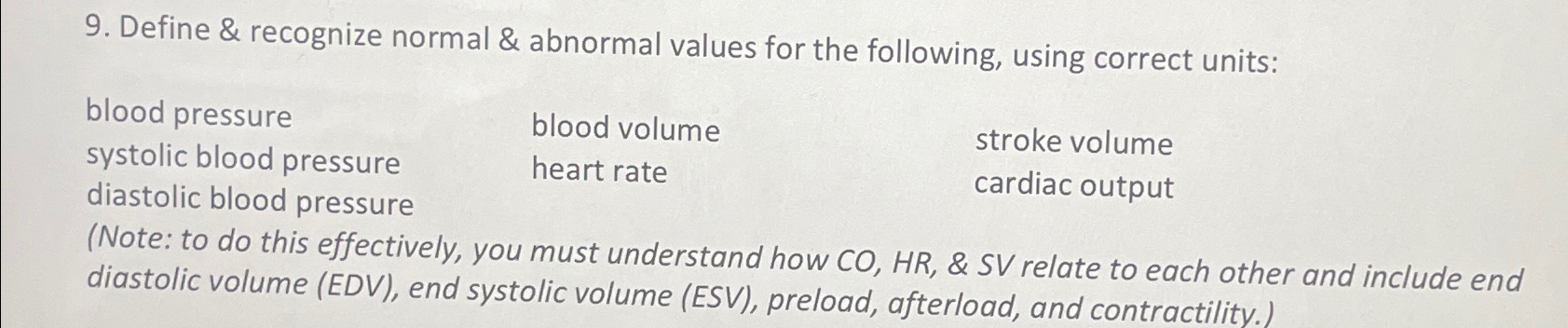 Solved Define & recognize normal & abnormal values for the | Chegg.com