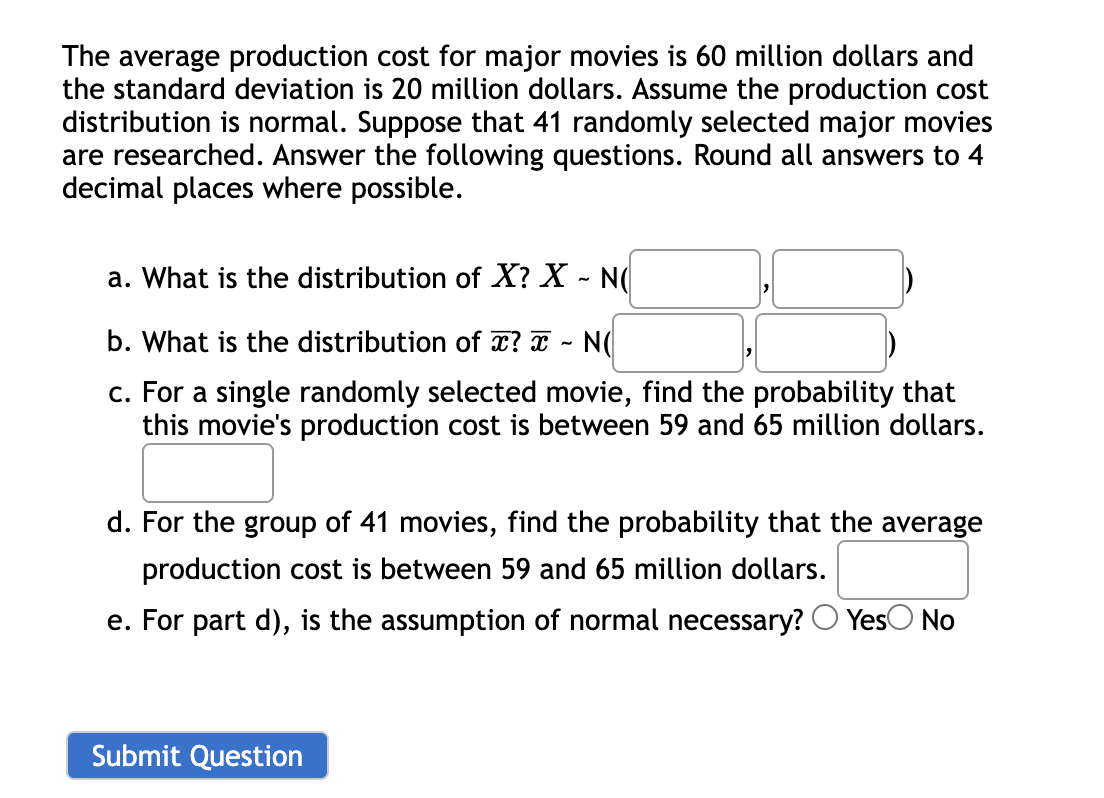 Solved The average production cost for major movies is 60 | Chegg.com