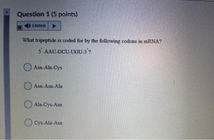 Solved Question 1 (5 points) Listen What tripeptide is coded | Chegg.com