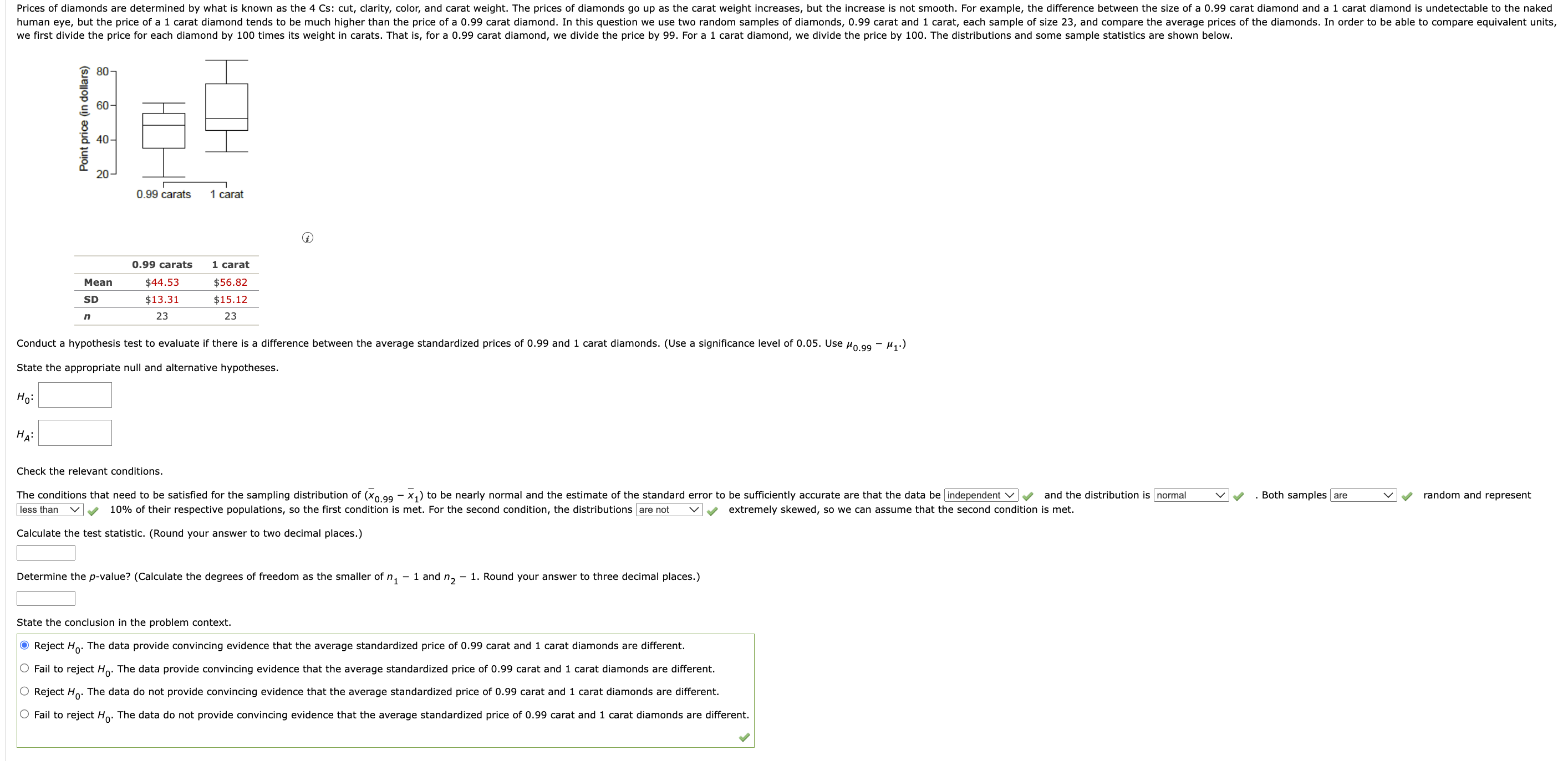 Solved (i)State the appropriate null and alternative | Chegg.com