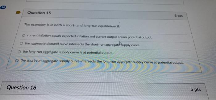 Solved The economy is in both a short- and fong-run | Chegg.com