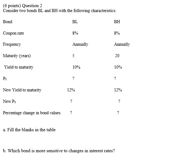 Solved (6 points) Question 2Consider two bonds BL and BH | Chegg.com Solved (6 points) Question 2Consider two bonds BL and BH | Chegg.com
