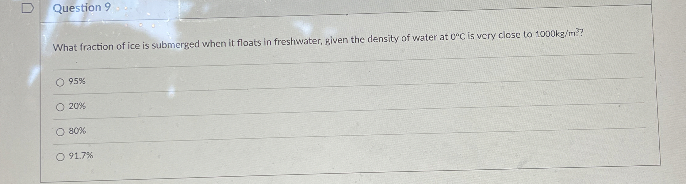 Solved Question 9What fraction of ice is submerged when it | Chegg.com