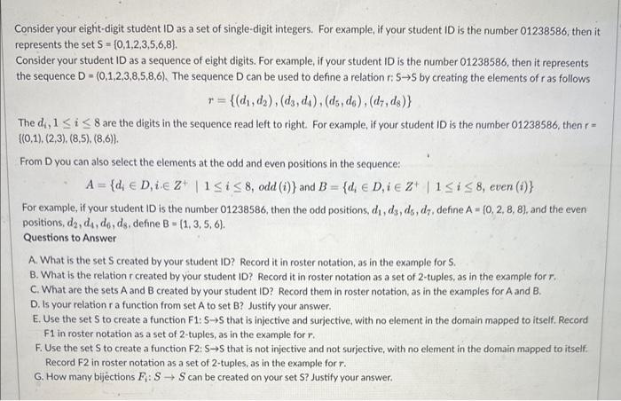 Solved Consider your eight-digit student ID as a set of | Chegg.com