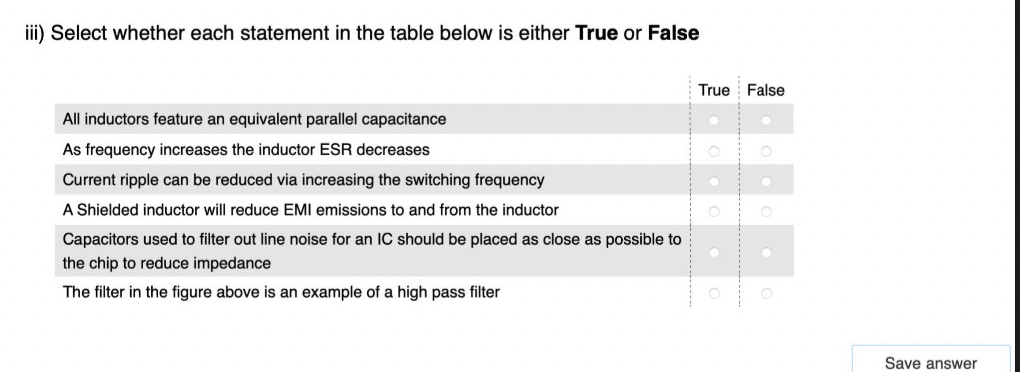[Solved]: iii) Select whether each statement in the table be