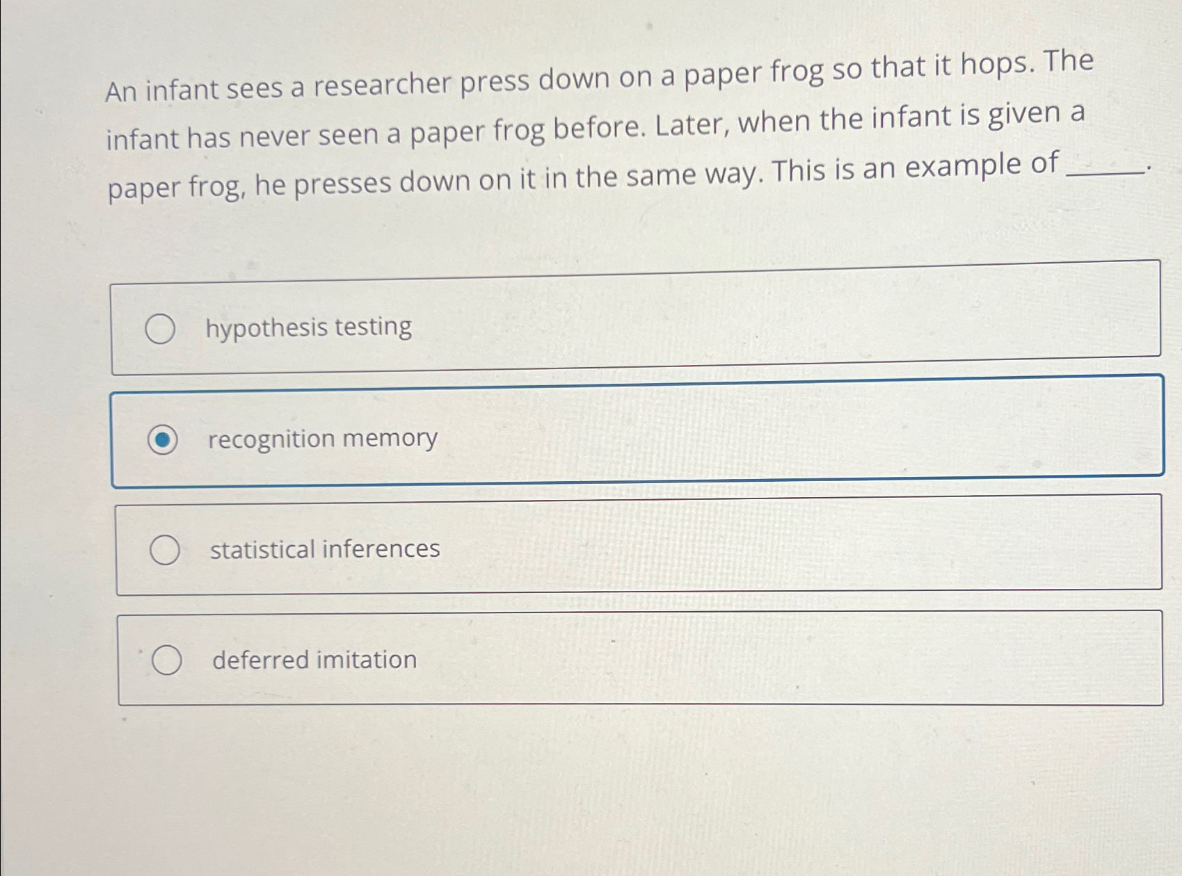 Solved An infant sees a researcher press down on a paper | Chegg.com