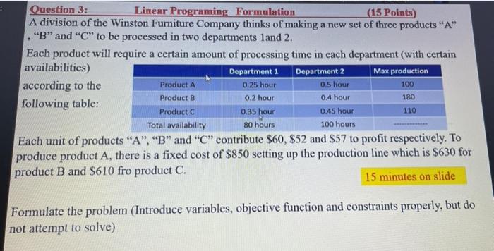 Solved 100 Question 3 Linear Programing Formulation 15