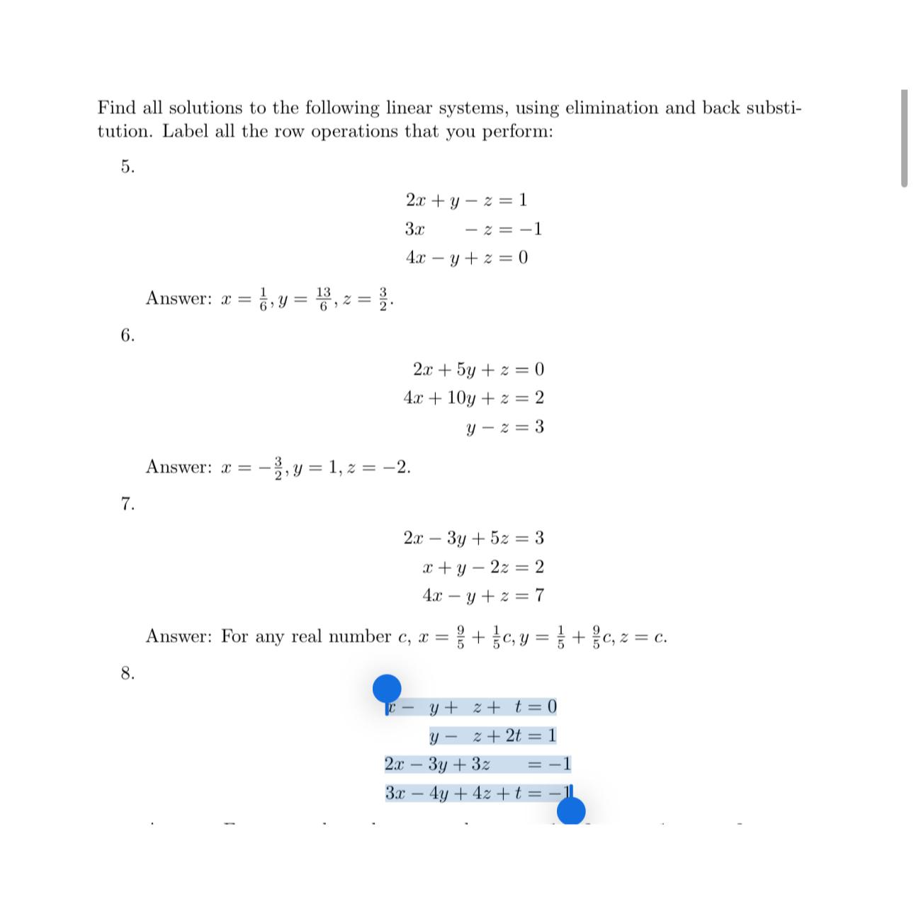 Solved Find all solutions to the following linear systems, | Chegg.com