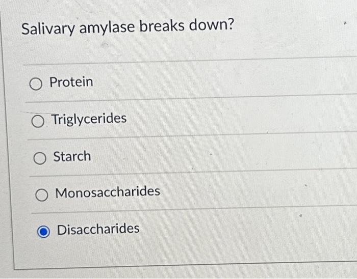 Solved Salivary amylase breaks down? Protein Triglycerides | Chegg.com