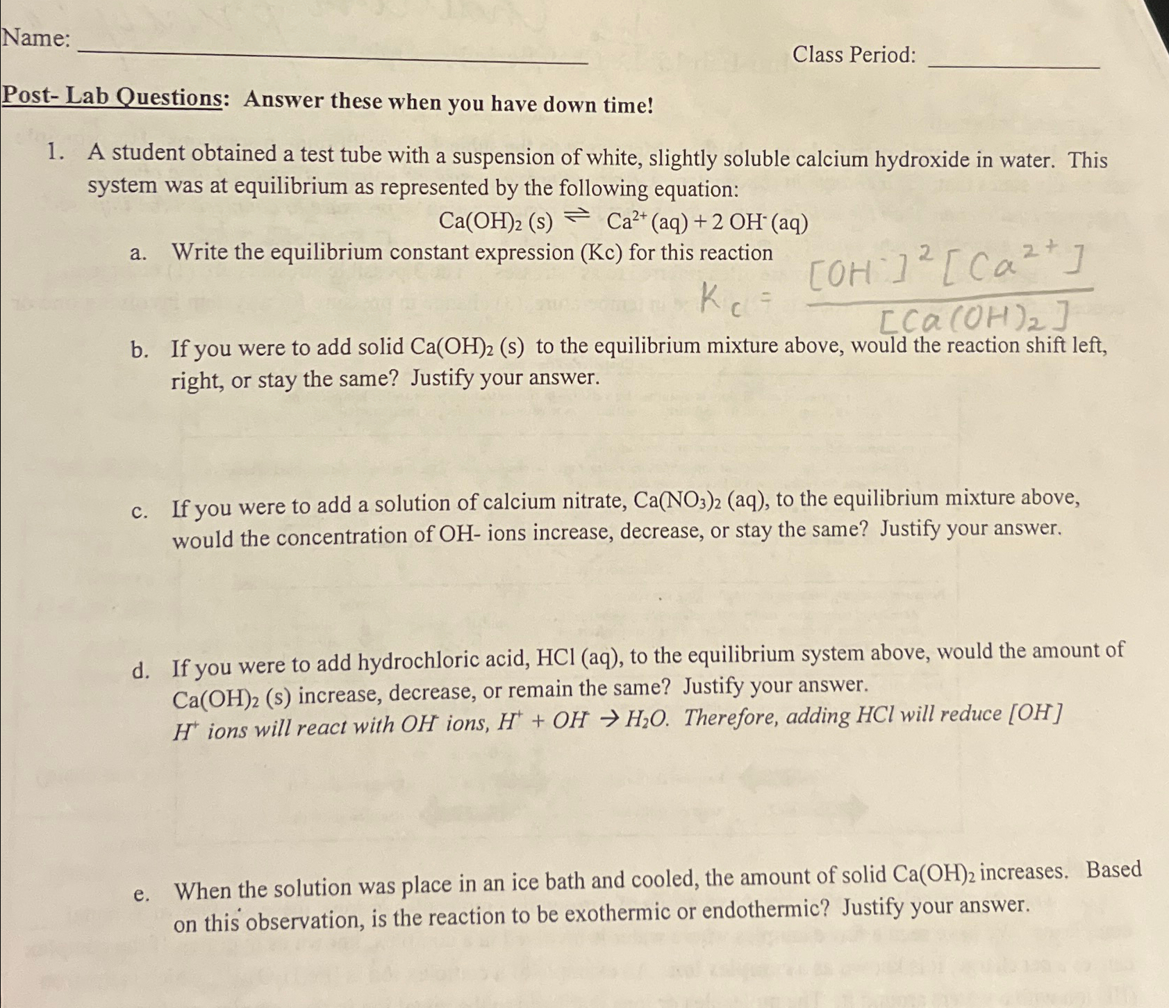 Solved Name:Class Period:Post- ﻿Lab Questions: Answer these | Chegg.com