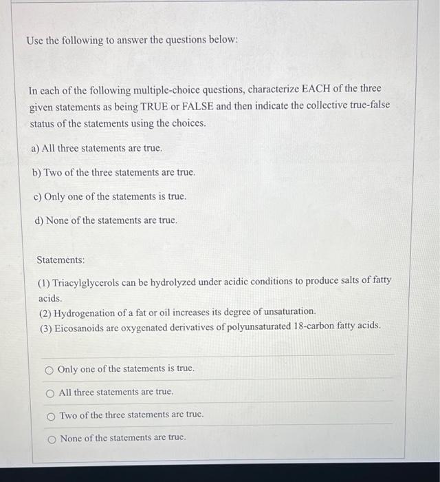 Solved Use the following to answer the questions below: In | Chegg.com