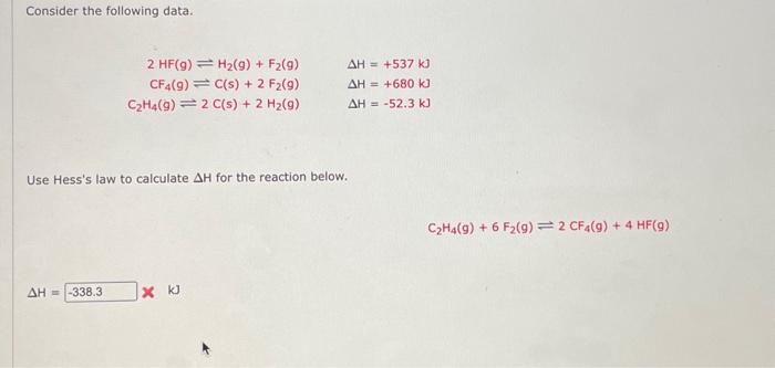Solved Consider the following data. 2HF(g)⇌H2( g)+F2( | Chegg.com