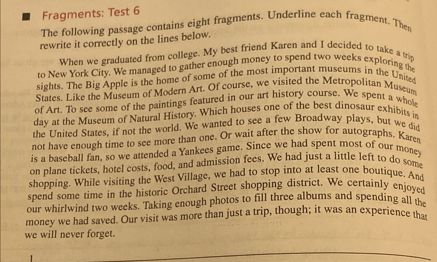 Fragments: Test 6The following passage contains eight | Chegg.com