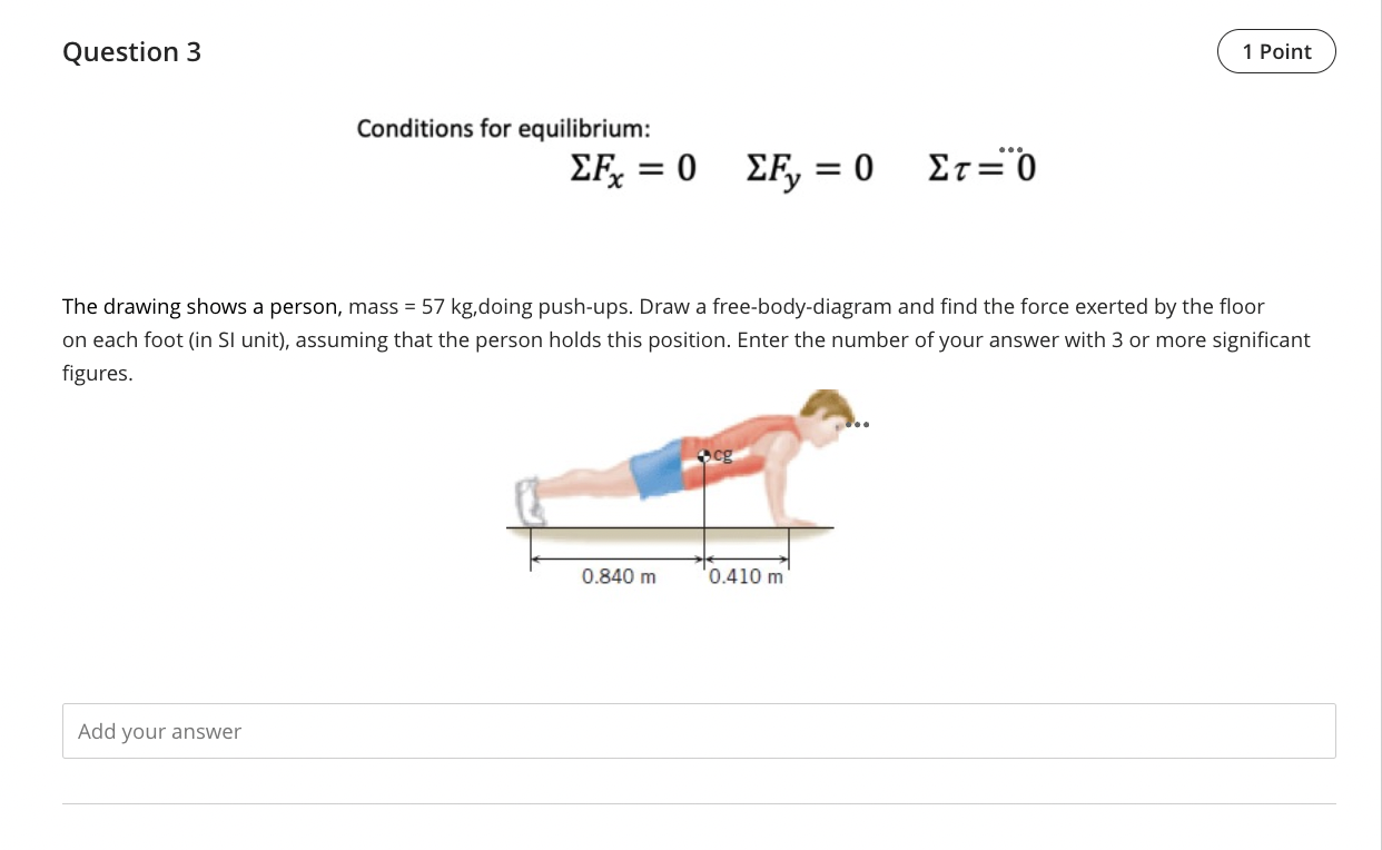 Solved The drawing shows a person, mass =57 kg,doing | Chegg.com