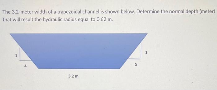 Solved The 3.2-meter width of a trapezoidal channel is shown | Chegg.com