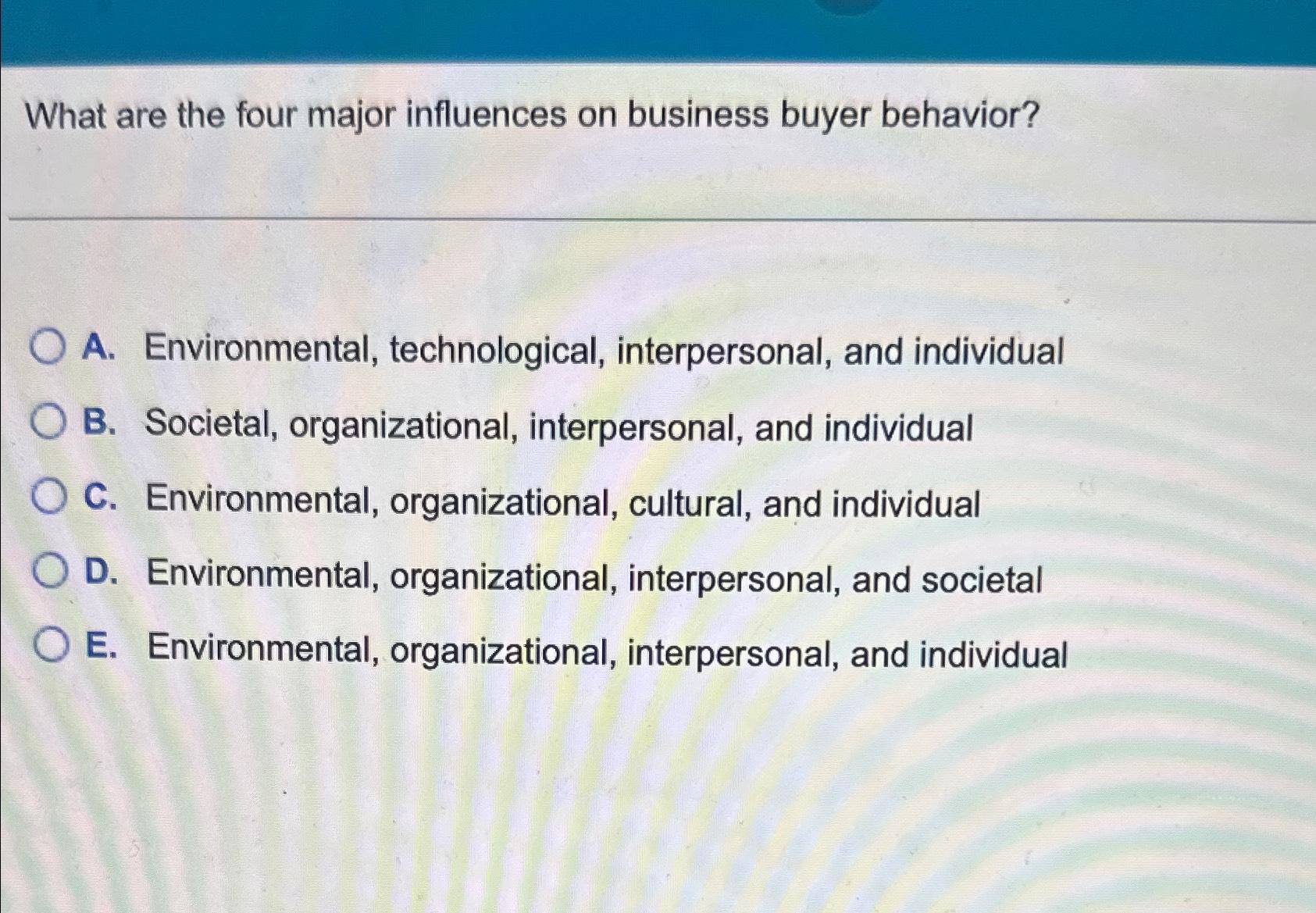 Solved What are the four major influences on business buyer | Chegg.com