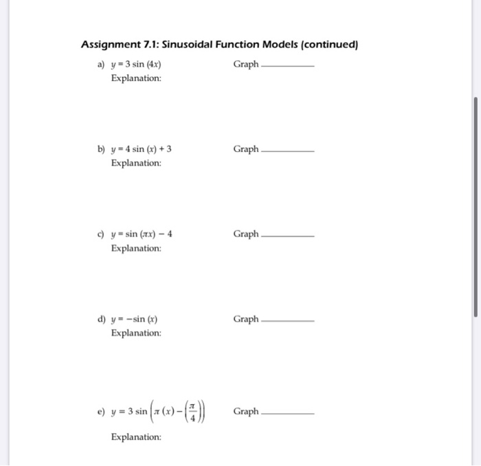 Solved Assignment 7.1: Sinusoidal Function Models | Chegg.com