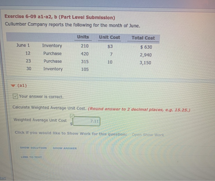 Solved Exercise 6-09 al-a2, b (Part Level Submission) | Chegg.com