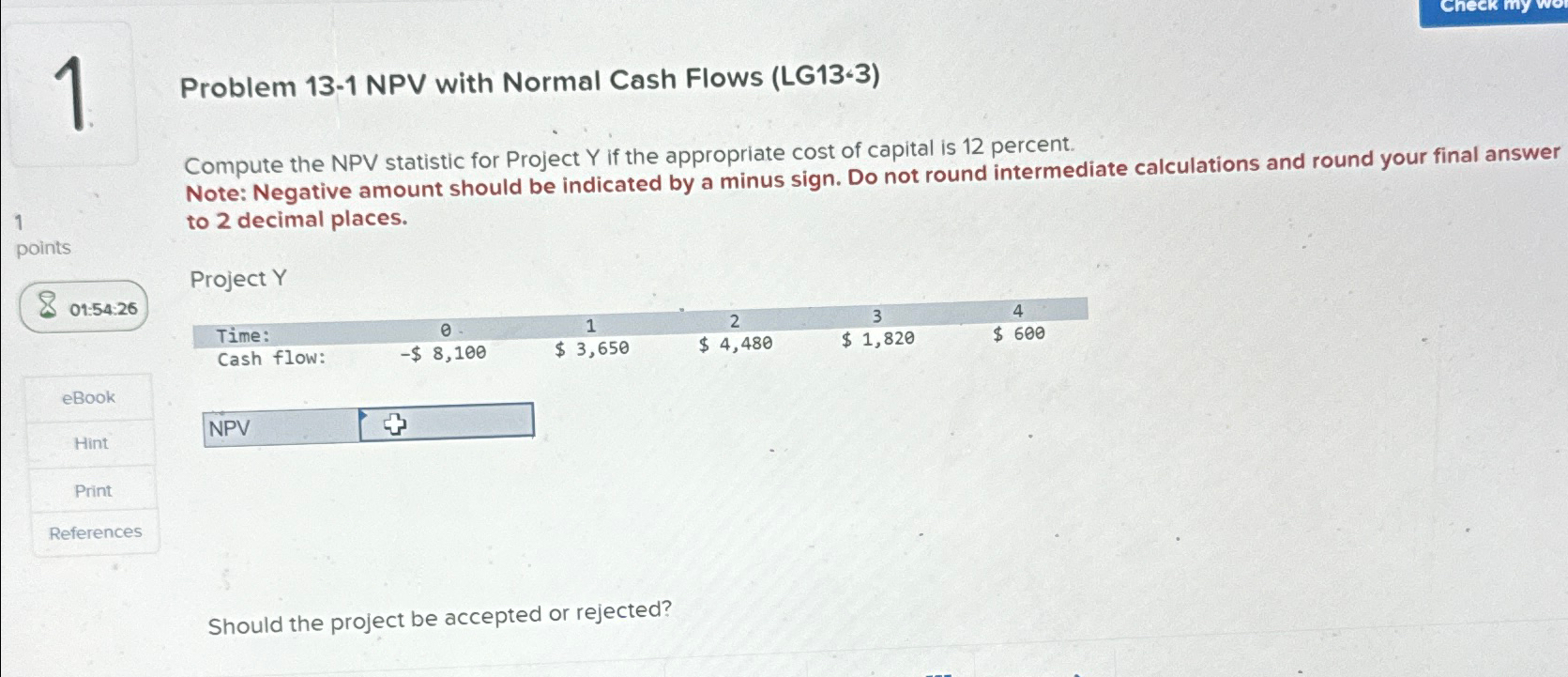 Solved Problem 13-1 ﻿NPV with Normal Cash Flows | Chegg.com