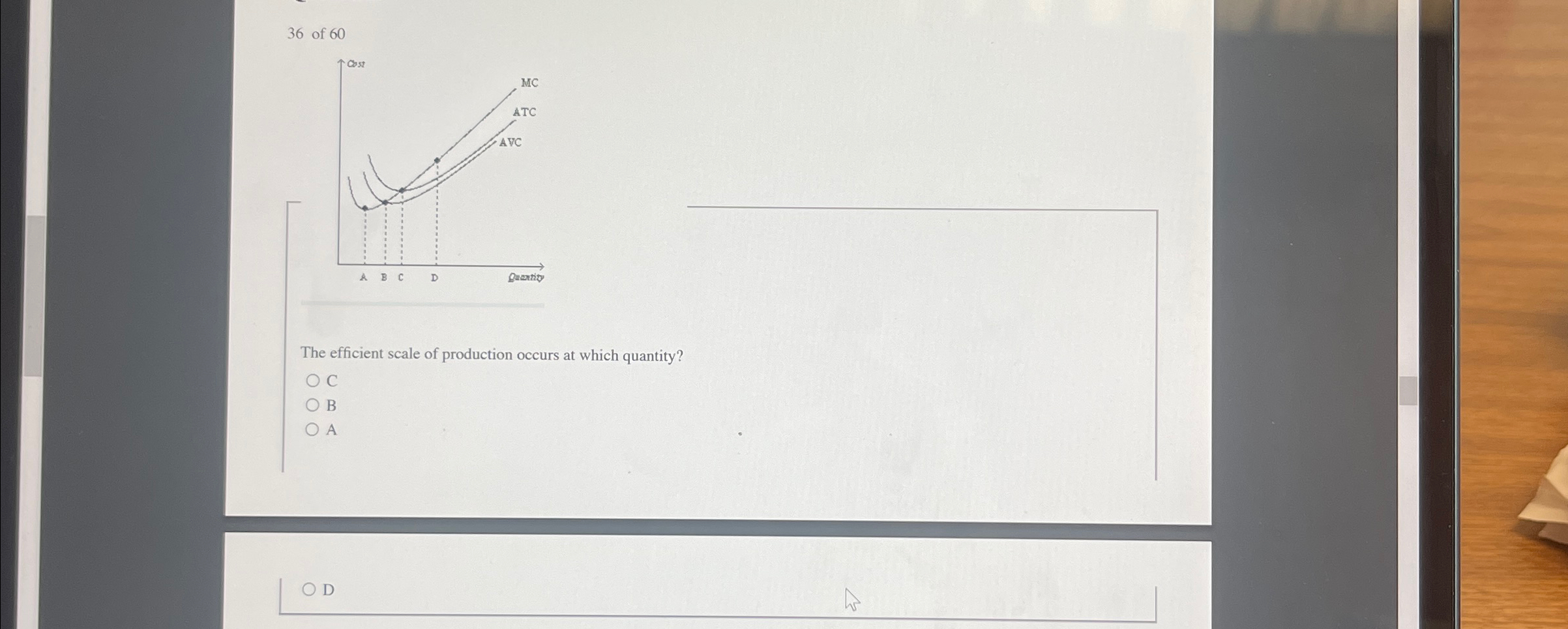 Solved 36 ﻿of 60The efficient scale of production occurs at | Chegg.com