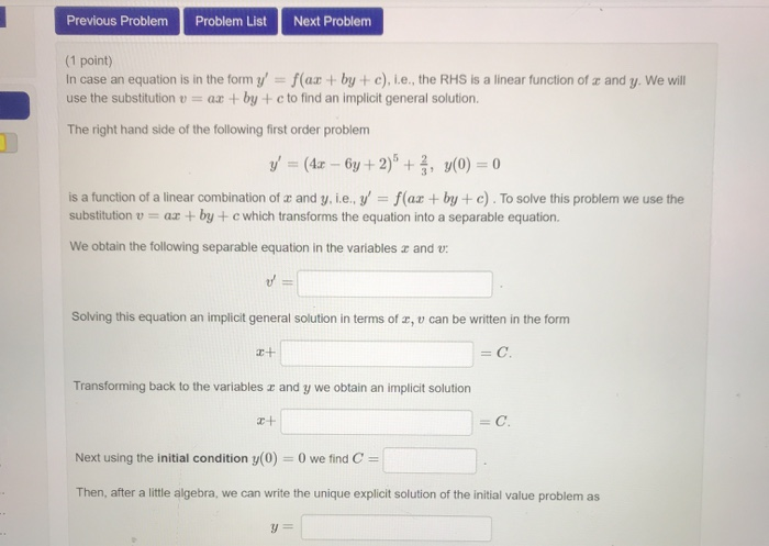 Solved Previous Problem Problem List Next Problem (1 point) | Chegg.com