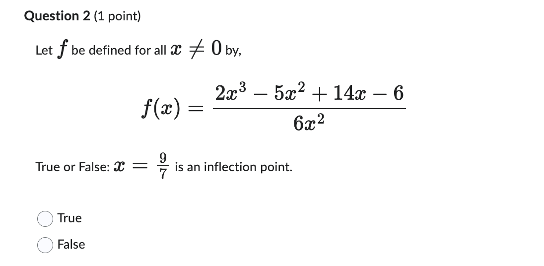 Solved Question 2 (1 ﻿point)Let f ﻿be defined for all x≠0 | Chegg.com
