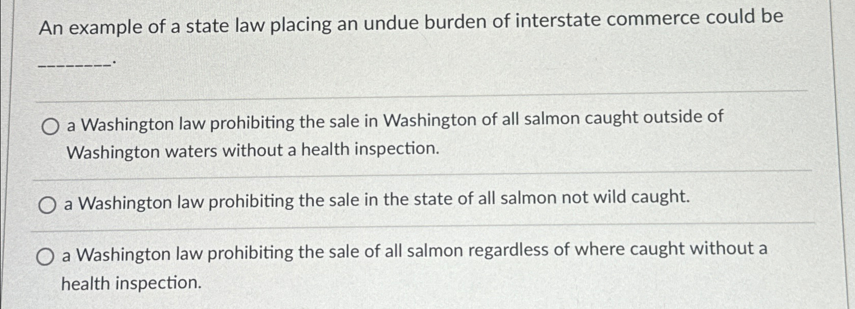 Solved An example of a state law placing an undue burden of | Chegg.com