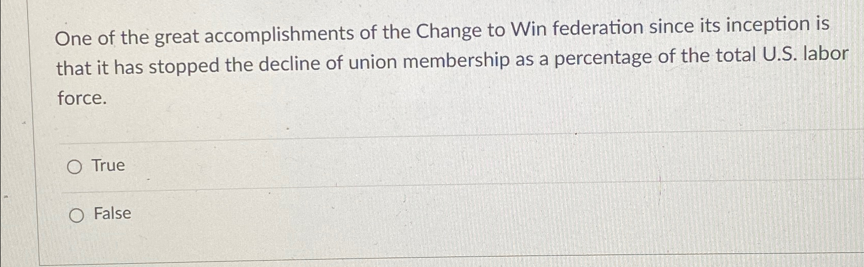 Solved One of the great accomplishments of the Change to Win | Chegg.com