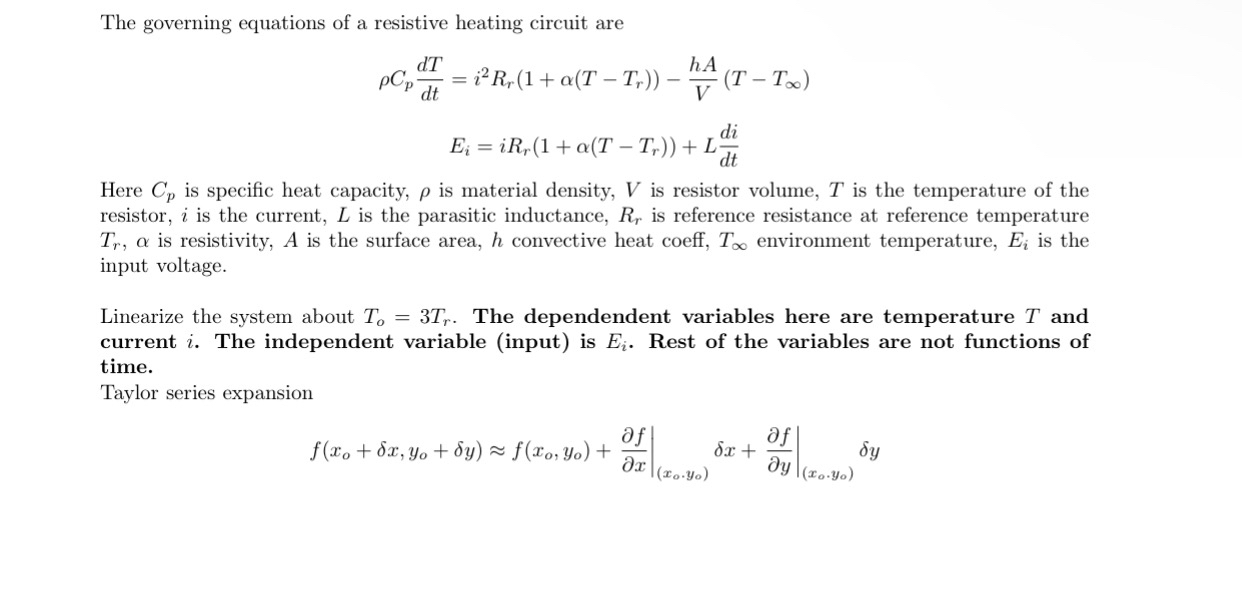 Solved The governing equations of a resistive heating | Chegg.com