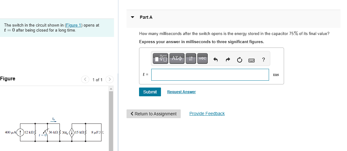 Solved Part AThe switch in the circuit shown in (Figure 1) | Chegg.com