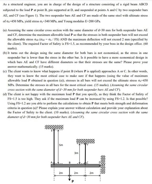 Solved As a structural engineer, you are in charge of the | Chegg.com