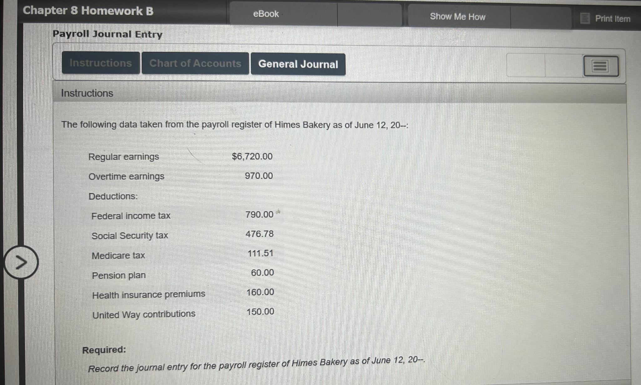 Solved Payroll Journal EntryInstructionsThe following data | Chegg.com