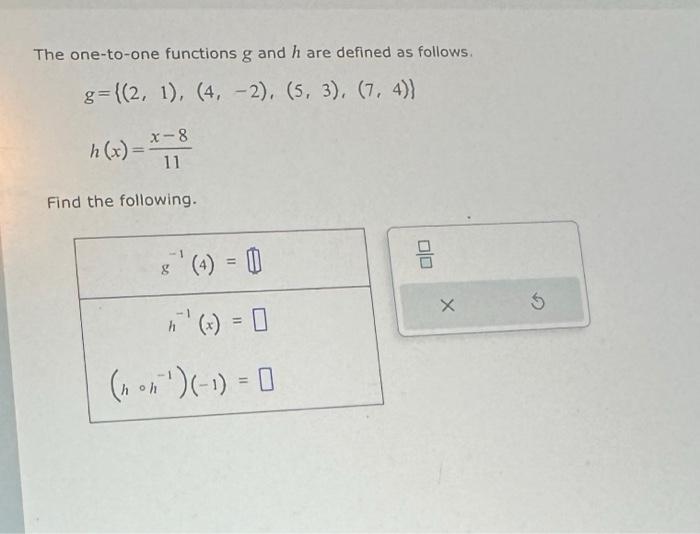 Solved The one-to-one functions g and h are defined as | Chegg.com