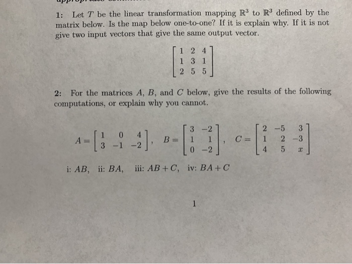 Solved 1: Let T be the linear transformation mapping R3 to | Chegg.com