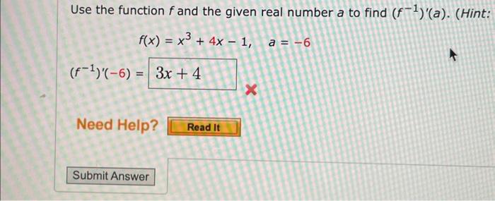 Solved Use the function f and the given real number a to | Chegg.com