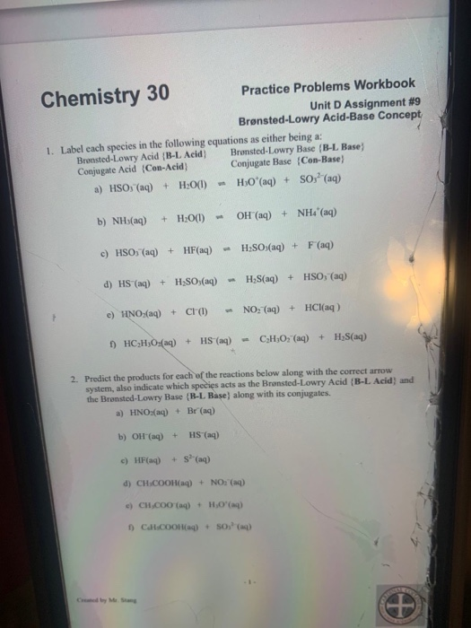Solved Chemistry 30 Practice Problems Workbook Unit D | Chegg.com