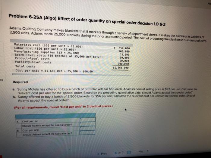 Solved He Problem 6-25A (Algo) Effect of order quantity on | Chegg.com