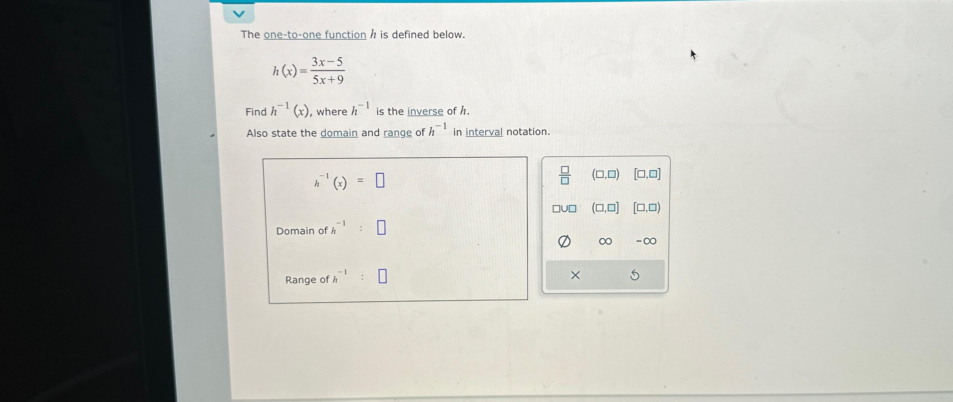 Solved The one-to-one function h ﻿is defined | Chegg.com
