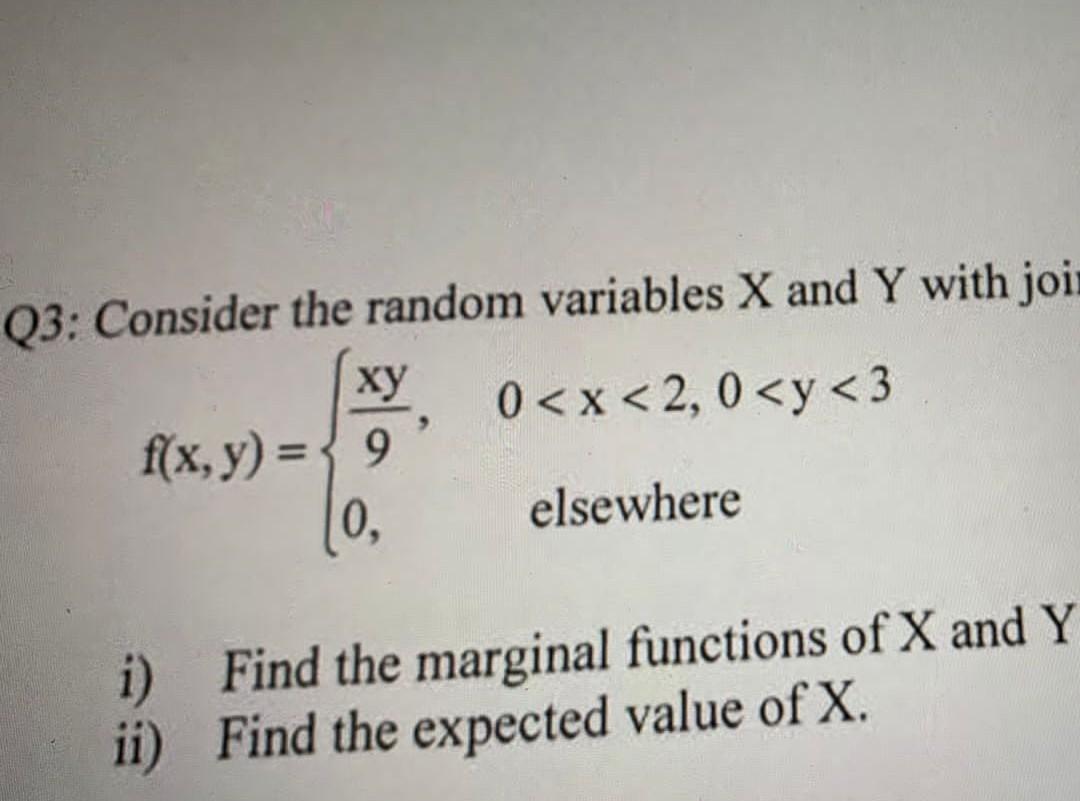 Solved Q3: Consider the random variables X and Y with joi | Chegg.com