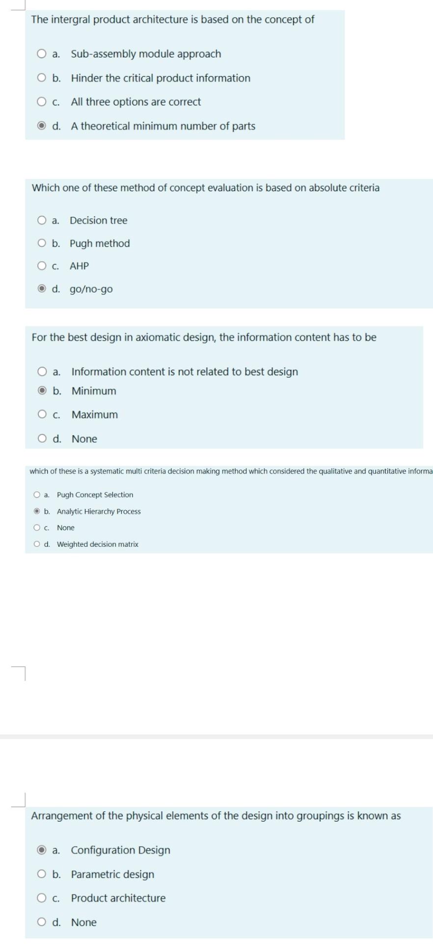 Solved In axiomatic design, the design parameters are | Chegg.com