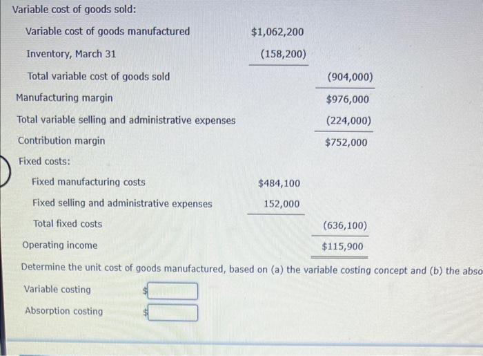 Solved Cost of Goods Manufactured, using Variable Costing | Chegg.com