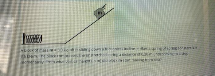 Solved m block of mass m = 3,0 kg, after sliding down a | Chegg.com