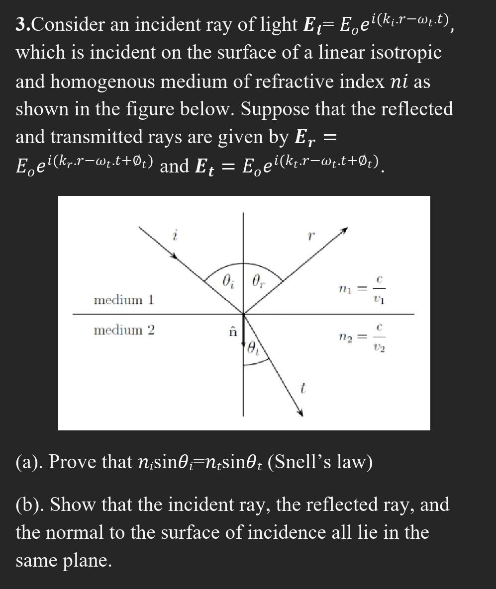 Solved 3.Consider an incident ray of light | Chegg.com