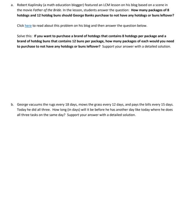 Solved a. Robert Kaplinsky (a math education blogger) | Chegg.com