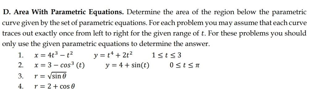Solved D. Area With Parametric Equations. Determine the area | Chegg.com