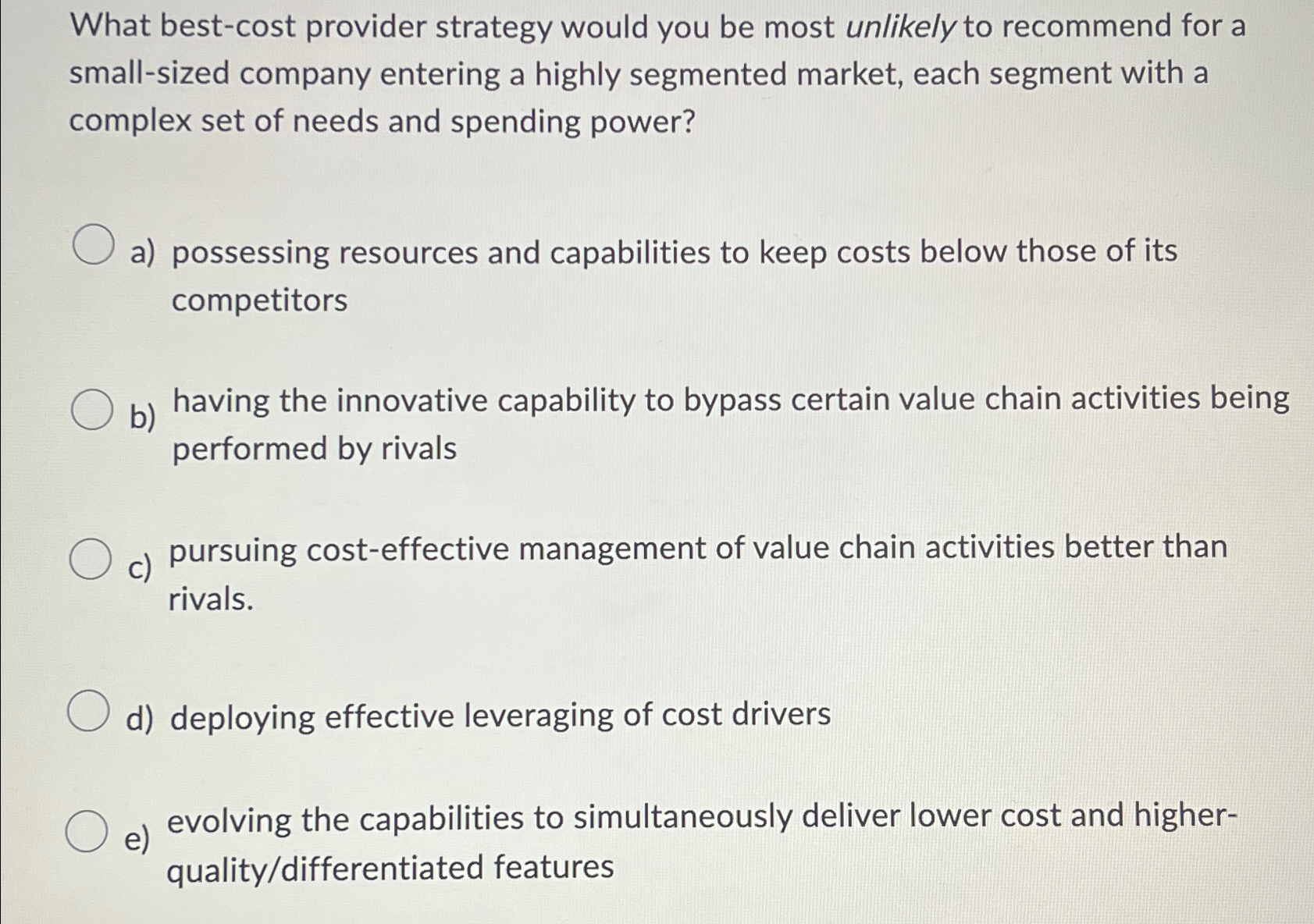 Solved What best-cost provider strategy would you be most | Chegg.com